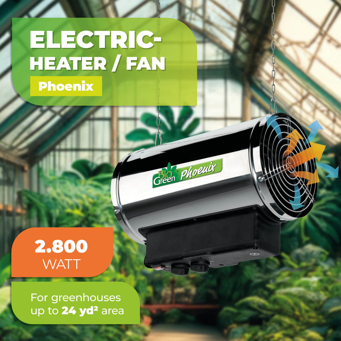 Greenhouse Heater 2800 W / 9554 Btus With Manual Thermostat - "Phoenix ...