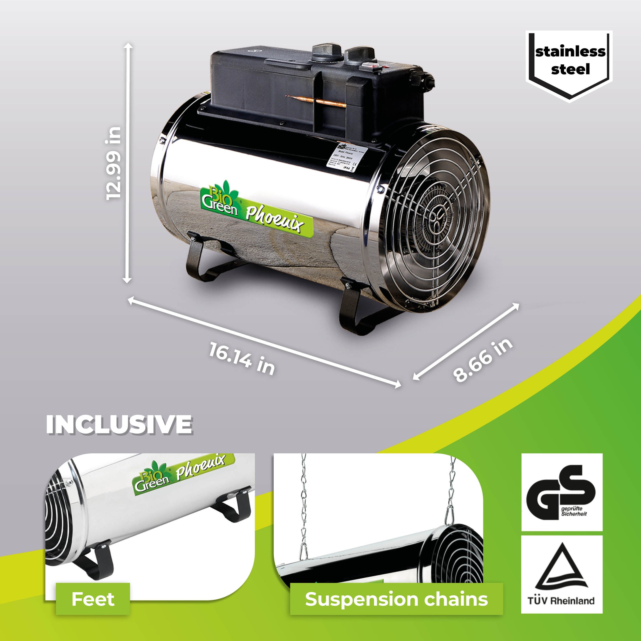 Greenhouse Heater 2800 W / 9554 Btus With Manual Thermostat - "Phoenix" - biogreen-products.com