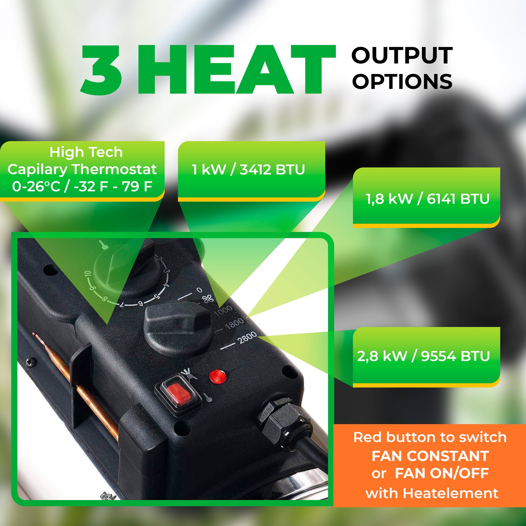 Greenhouse Heater 2800 W / 9554 Btus With Manual Thermostat - "Phoenix ...